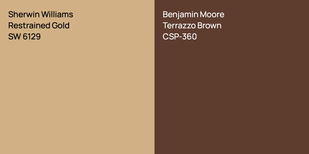 Sherwin Williams Restrained Gold vs. Benjamin Moore Terrazzo Brown ...
