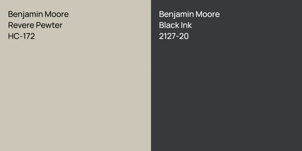 Benjamin Moore Revere Pewter vs. Benjamin Moore Black Ink comparison