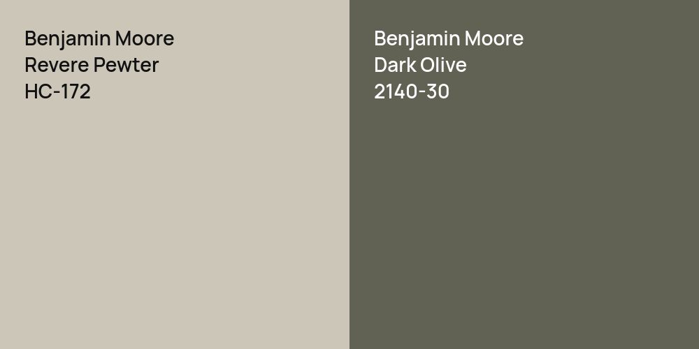 Benjamin Moore Revere Pewter vs. Benjamin Moore Dark Olive comparison