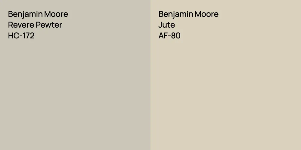 Benjamin Moore Revere Pewter vs. Benjamin Moore Jute comparison
