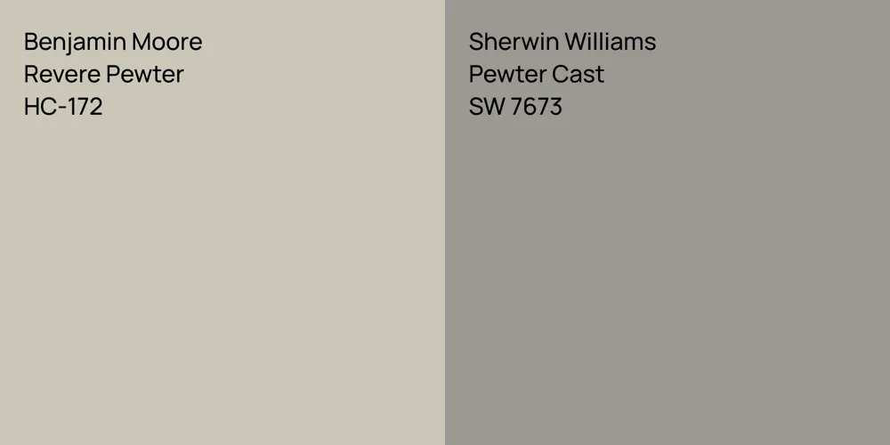 Benjamin Moore Revere Pewter vs. Sherwin Williams Pewter Cast comparison