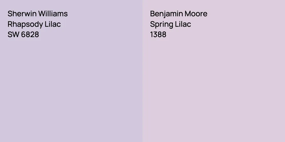 Sherwin Williams Rhapsody Lilac vs. Benjamin Moore Spring Lilac comparison