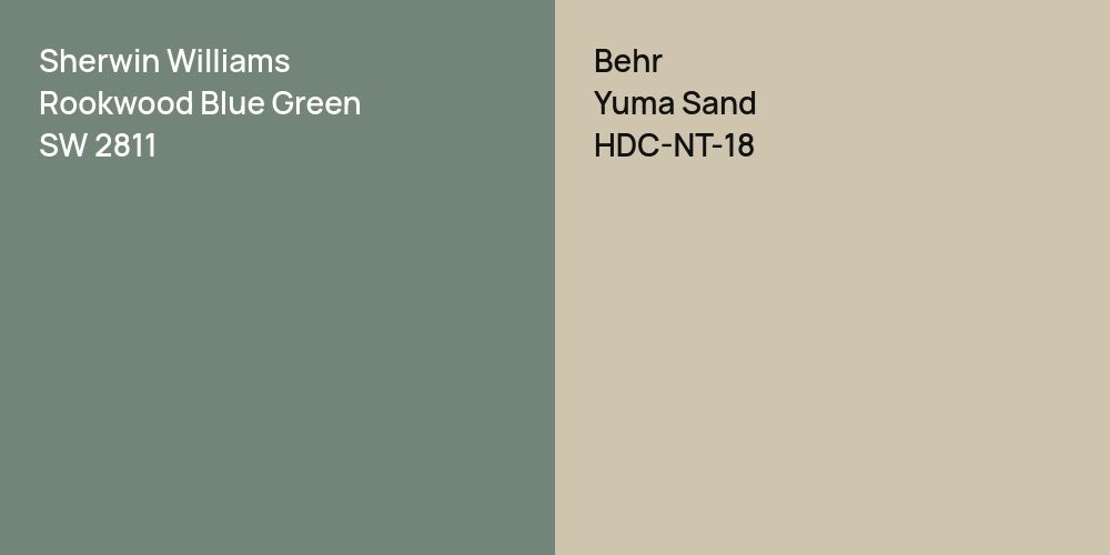 Sherwin Williams Rookwood Blue Green vs. Behr Yuma Sand comparison