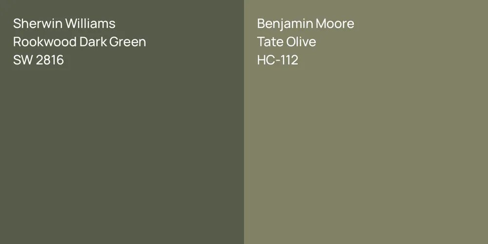 Sherwin Williams Rookwood Dark Green vs. Benjamin Moore Tate Olive ...