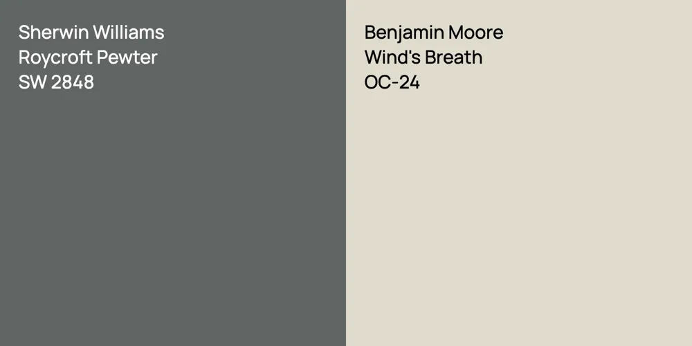 Sherwin Williams Roycroft Pewter vs. Benjamin Moore Wind's Breath ...