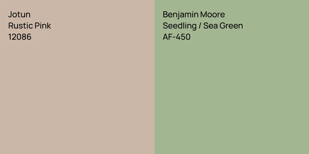 Jotun Rustic Pink vs. Benjamin Moore Seedling comparison