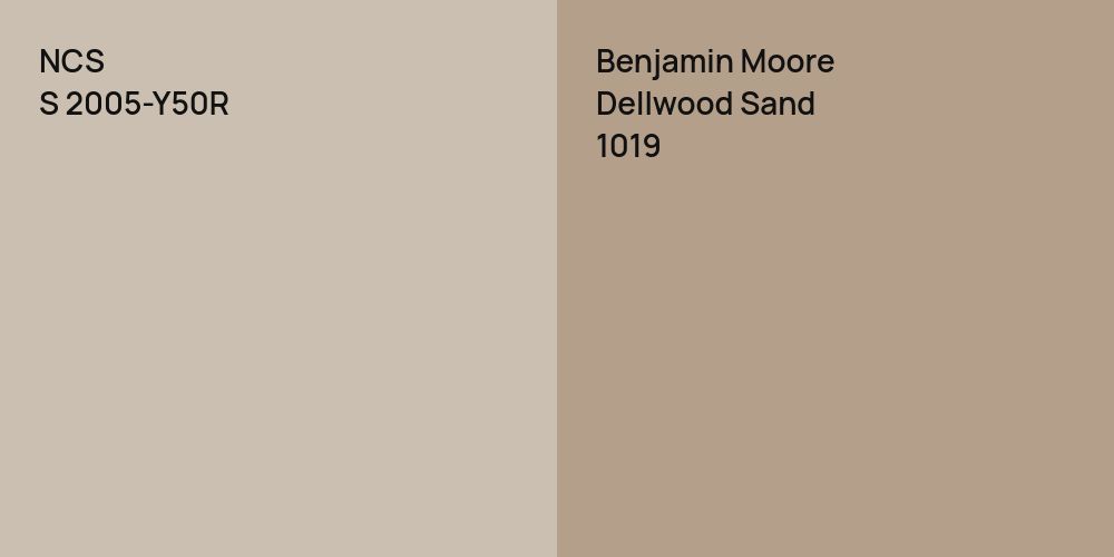 NCS S 2005-Y50R vs. Benjamin Moore Dellwood Sand comparison