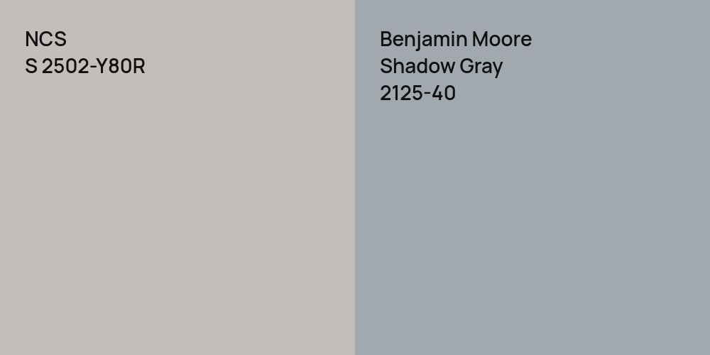 NCS S 2502-Y80R vs. Benjamin Moore Shadow Gray comparison