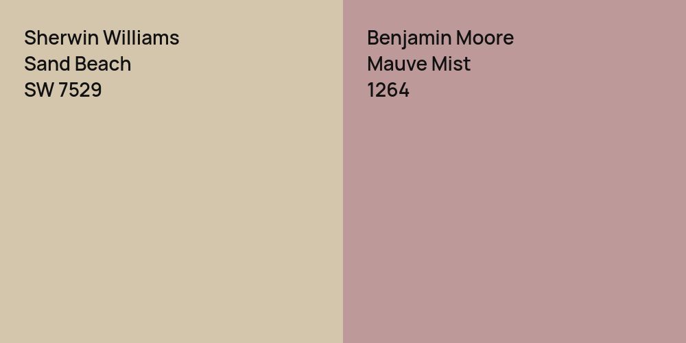 Sherwin Williams Sand Beach vs. Benjamin Moore Mauve Mist comparison