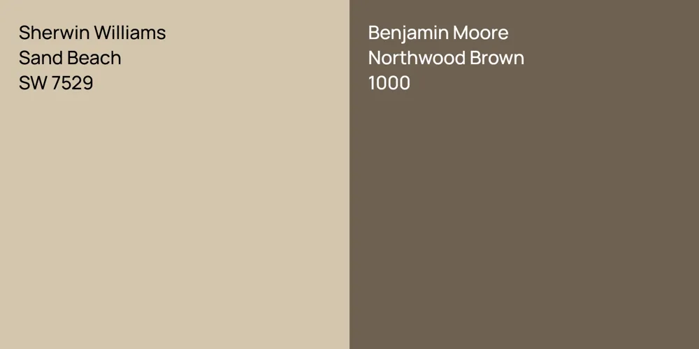 Sherwin Williams Sand Beach vs. Benjamin Moore Northwood Brown comparison