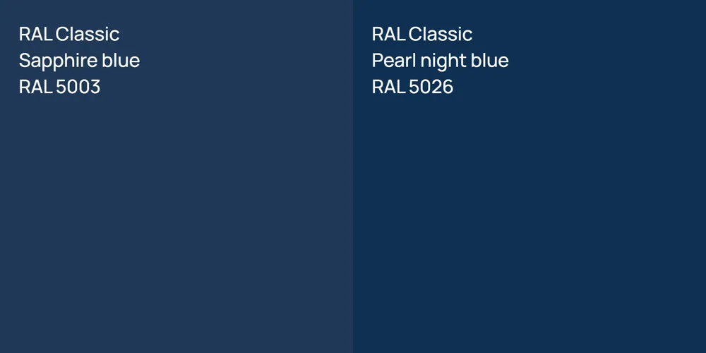 RAL Classic Sapphire blue vs. RAL Classic Pearl night blue comparison
