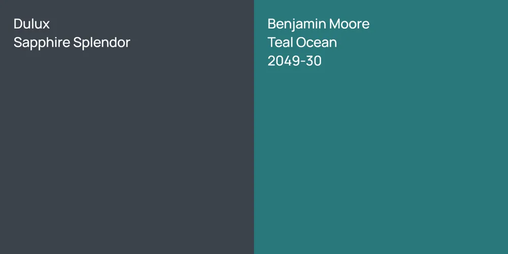 Dulux Sapphire Splendor vs. Benjamin Moore Teal Ocean comparison