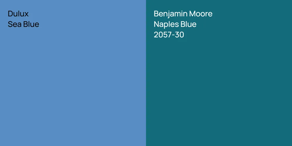 Dulux Sea Blue vs. Benjamin Moore Naples Blue comparison