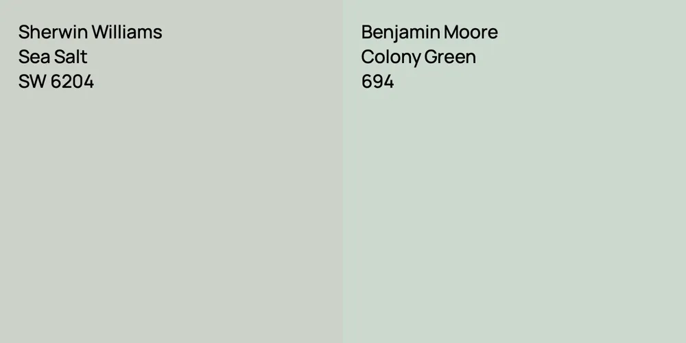 Sherwin Williams Sea Salt vs. Benjamin Moore Colony Green comparison