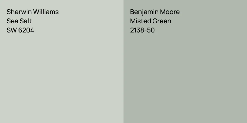 Sherwin Williams Sea Salt vs. Benjamin Moore Misted Green comparison