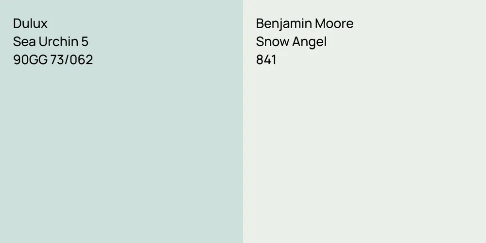 Dulux Sea Urchin 5 vs. Benjamin Moore Snow Angel comparison