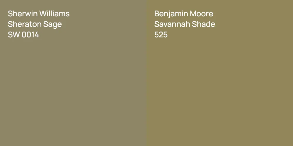 Sherwin Williams Sheraton Sage vs. Benjamin Moore Savannah Shade comparison
