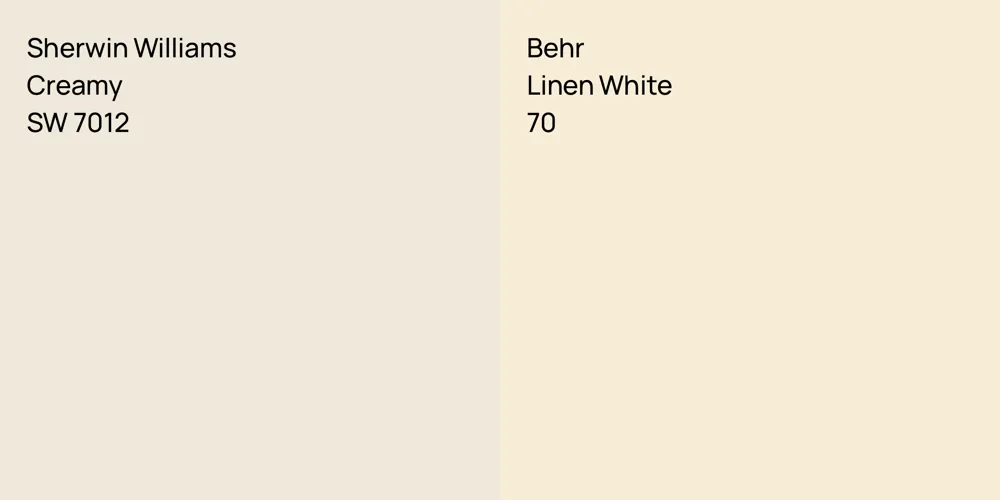 Sherwin Williams Creamy vs. Behr Linen White comparison