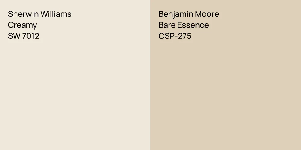 Sherwin Williams Creamy vs. Benjamin Moore Bare Essence comparison