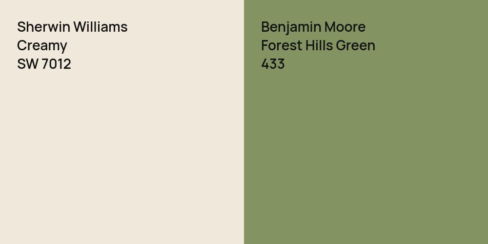 Sherwin Williams Creamy vs. Benjamin Moore Forest Hills Green comparison