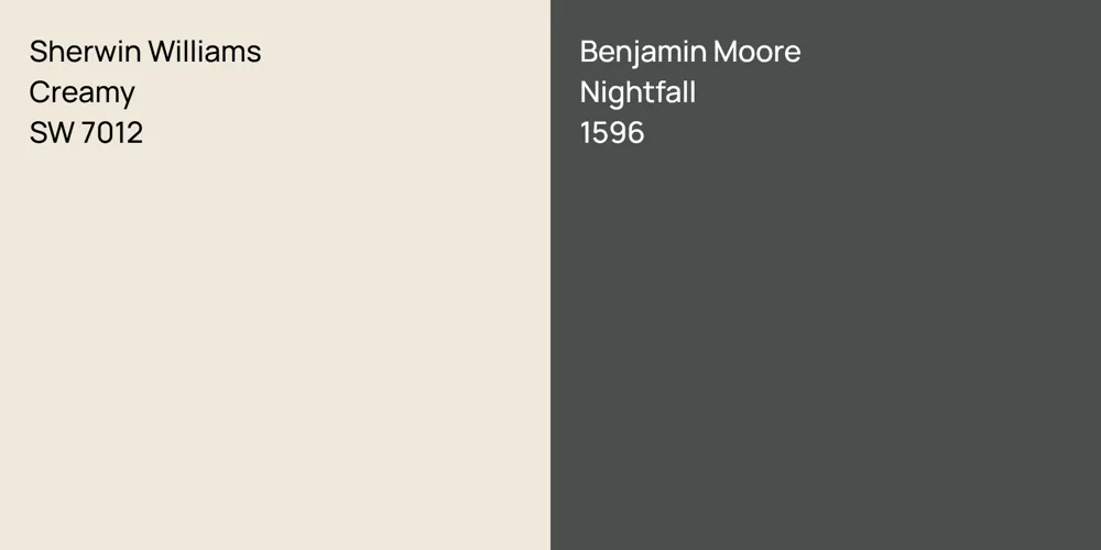 Sherwin Williams Creamy vs. Benjamin Moore Nightfall comparison