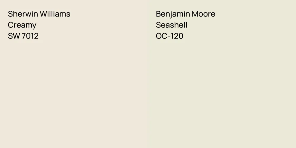 Sherwin Williams Creamy vs. Benjamin Moore Seashell comparison