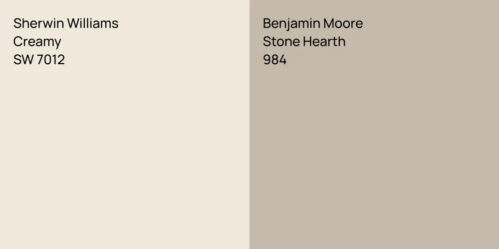 Sherwin Williams Creamy vs. Benjamin Moore Stone Hearth comparison