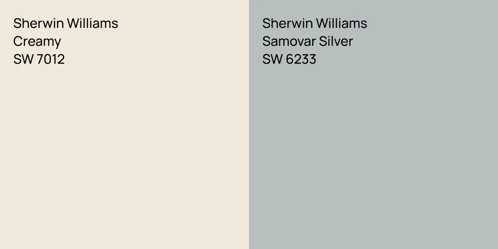Sherwin Williams Creamy vs. Sherwin Williams Samovar Silver comparison