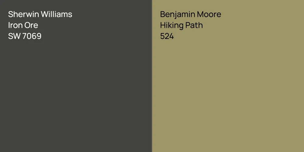 Sherwin Williams Iron Ore vs. Benjamin Moore Hiking Path comparison