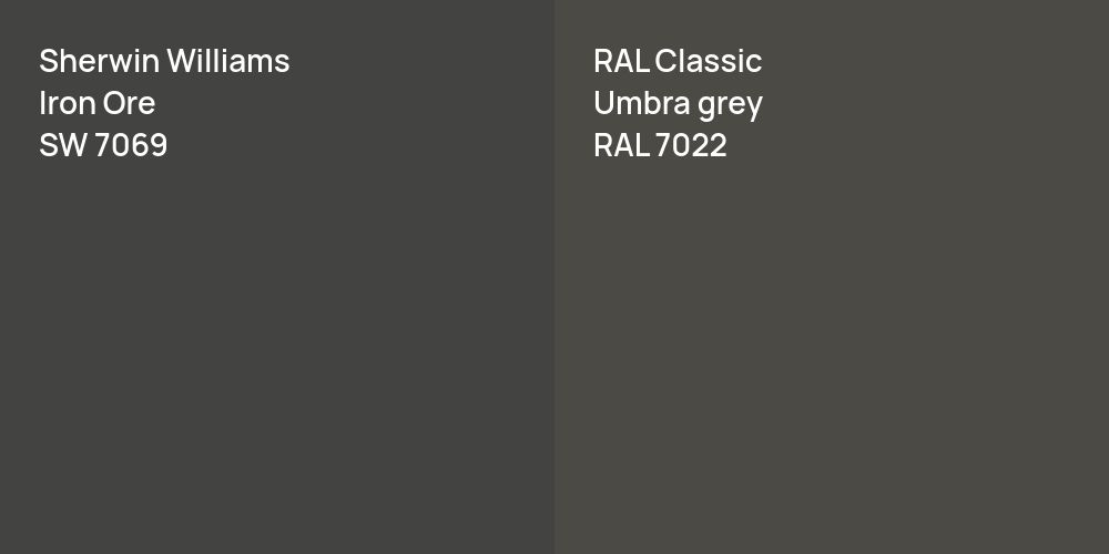 Sherwin Williams Iron Ore vs. RAL Classic Umbra grey comparison