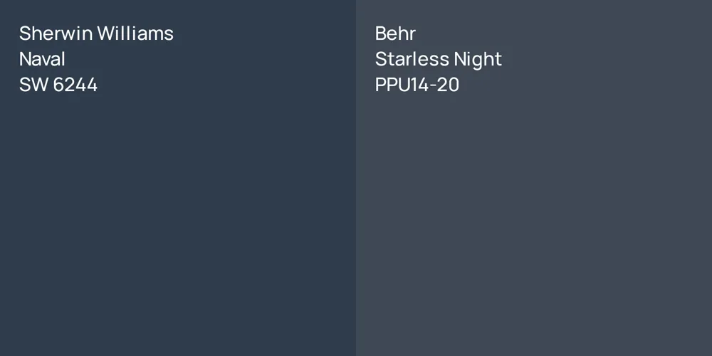Sherwin Williams Naval vs. Behr Starless Night comparison