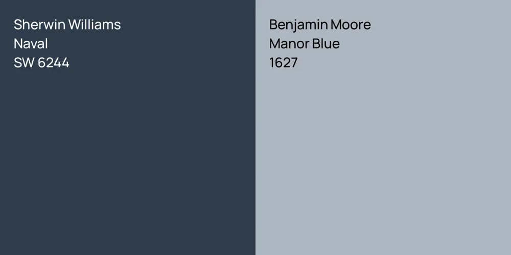 Sherwin Williams Naval vs. Benjamin Moore Manor Blue comparison