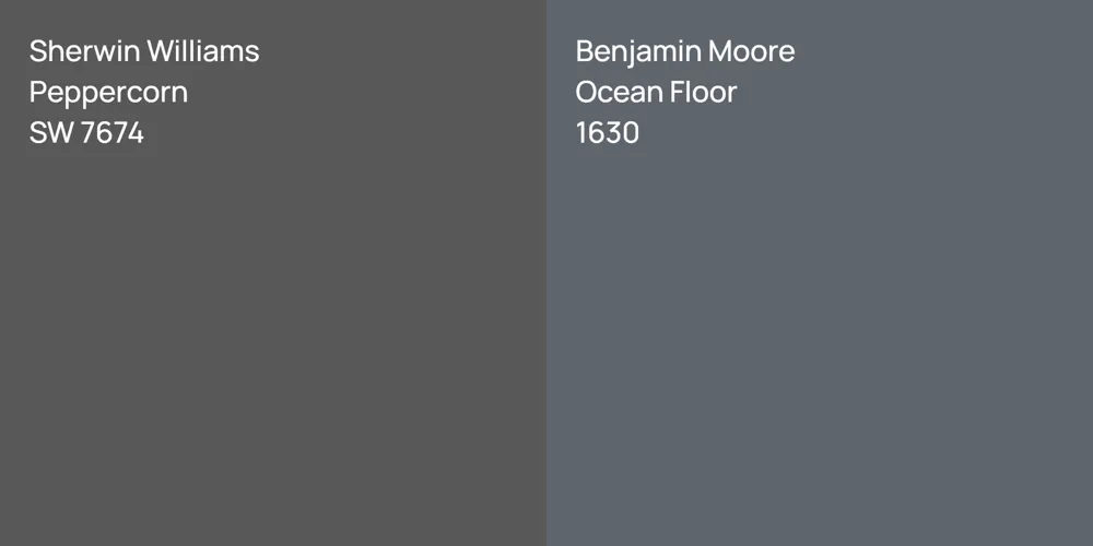 Sherwin Williams Peppercorn vs. Benjamin Moore Ocean Floor comparison