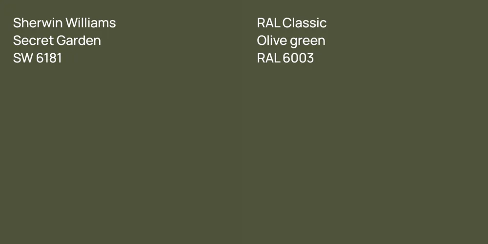 Sherwin Williams Secret Garden vs. RAL Classic Olive green comparison