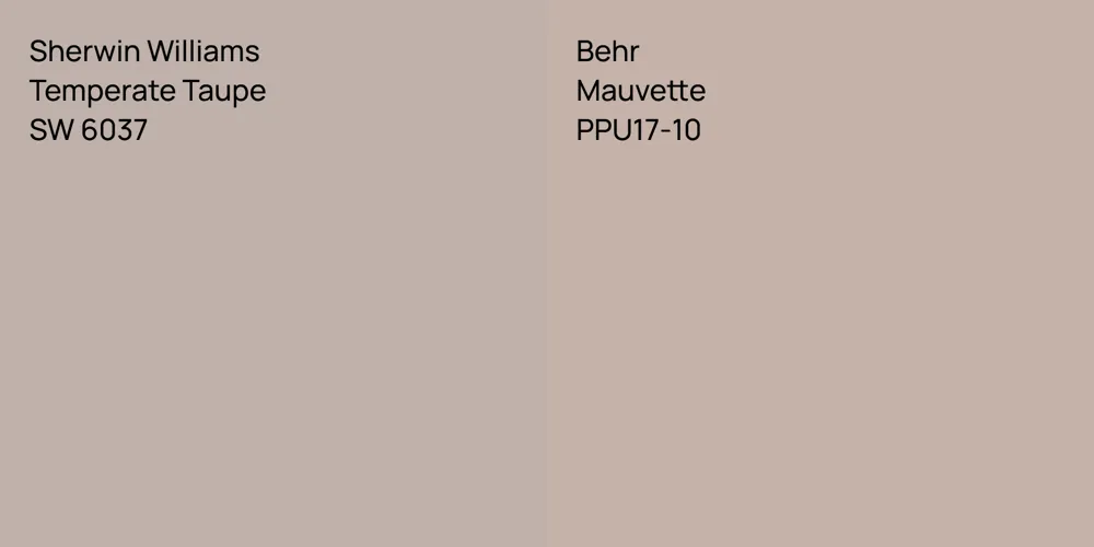 Sherwin Williams Temperate Taupe vs. Behr Mauvette comparison
