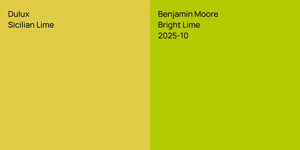 Dulux Sicilian Lime vs. Benjamin Moore Bright Lime comparison