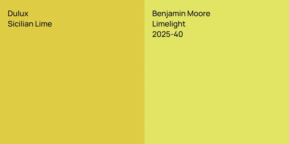 Dulux Sicilian Lime vs. Benjamin Moore Limelight comparison