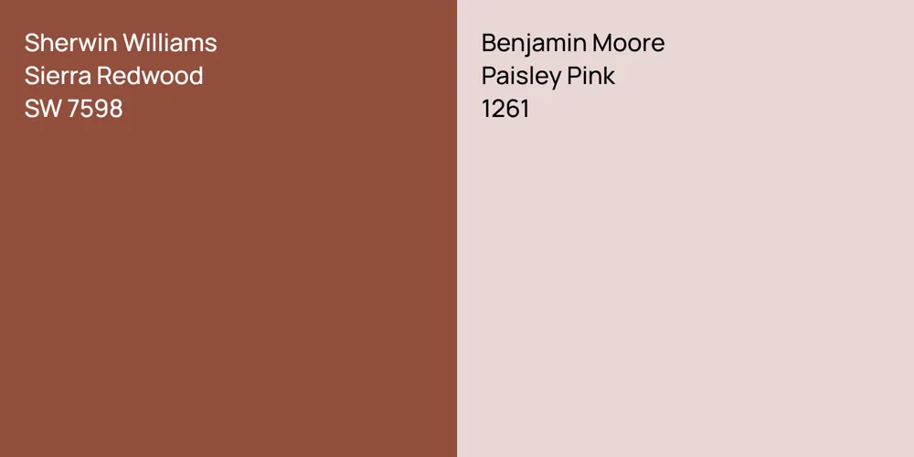 Sherwin Williams Sierra Redwood vs. Benjamin Moore Paisley Pink comparison