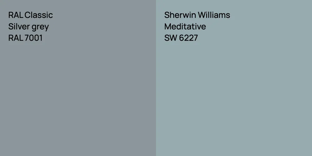 RAL Classic Silver grey vs. Sherwin Williams Meditative comparison