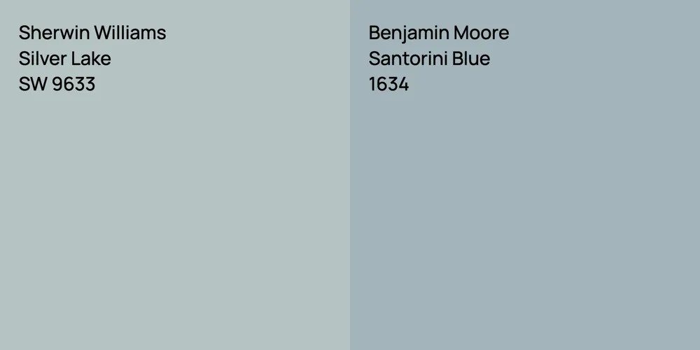 Sherwin Williams Silver Lake vs. Benjamin Moore Santorini Blue comparison