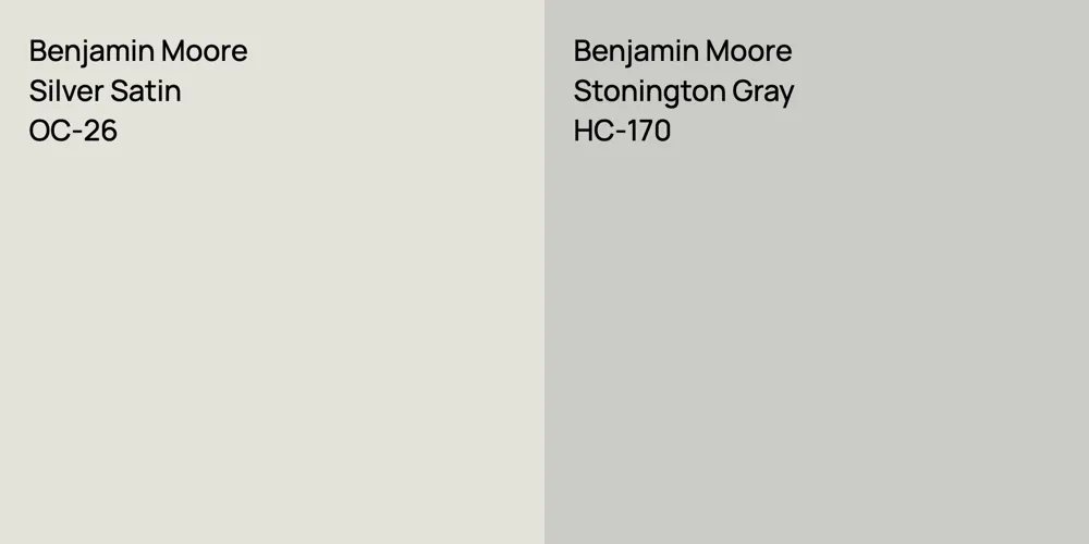 Benjamin Moore Silver Satin vs. Benjamin Moore Stonington Gray comparison