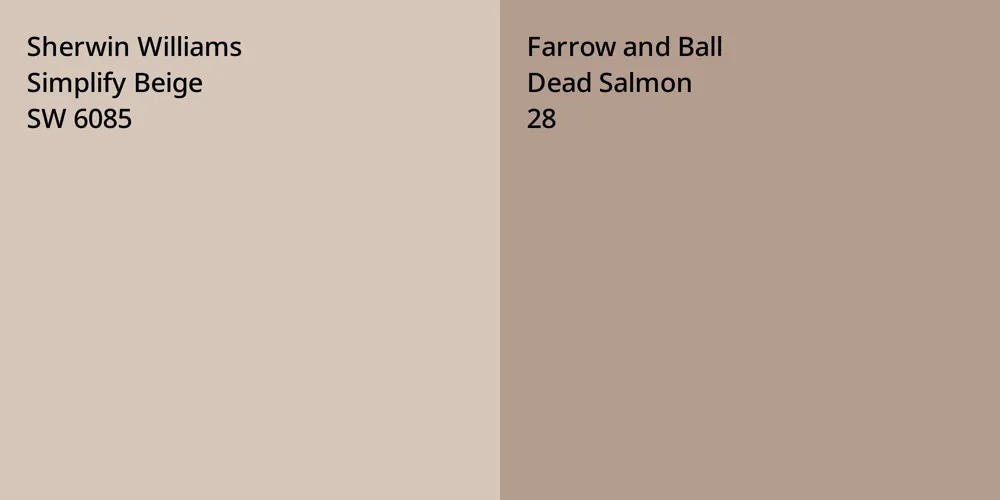 Sherwin Williams Simplify Beige vs. Farrow and Ball Dead Salmon comparison