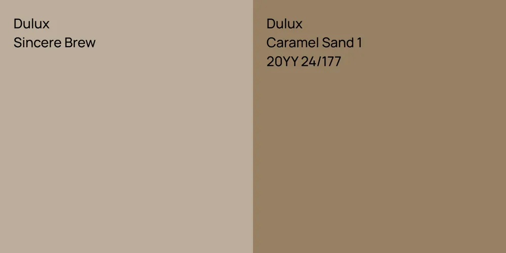 Dulux Sincere Brew vs. Dulux Caramel Sand 1 comparison