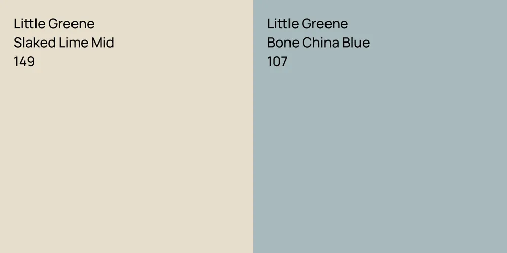 Little Greene Slaked Lime Mid vs. Little Greene Bone China Blue comparison