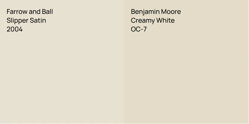 Farrow and Ball Slipper Satin vs. Benjamin Moore Creamy White comparison