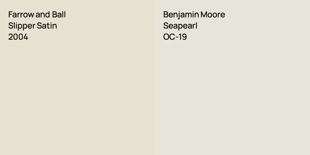 Farrow and Ball Slipper Satin vs. Benjamin Moore Seapearl comparison