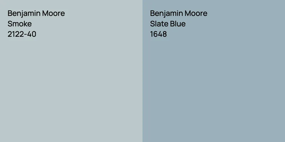 Benjamin Moore Smoke vs. Benjamin Moore Slate Blue comparison