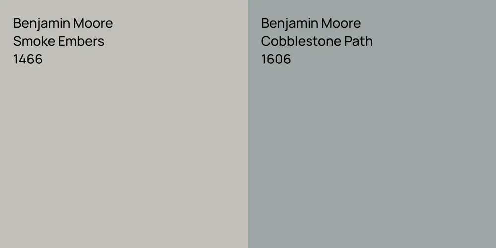 Benjamin Moore Smoke Embers vs. Benjamin Moore Cobblestone Path comparison