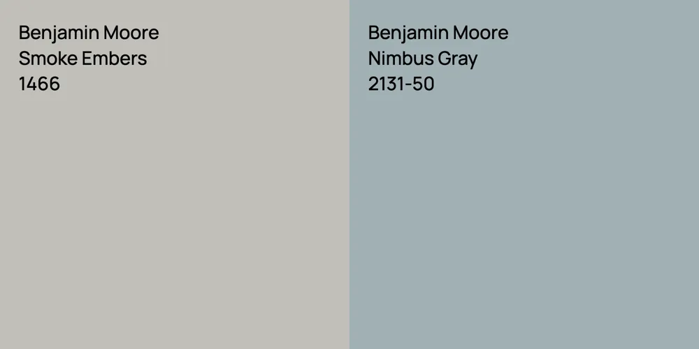 Benjamin Moore Smoke Embers vs. Benjamin Moore Nimbus Gray comparison