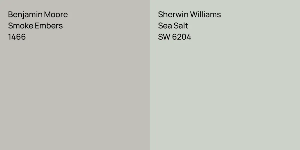 Benjamin Moore Smoke Embers vs. Sherwin Williams Sea Salt comparison